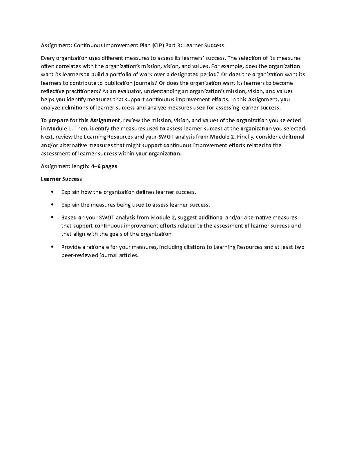 Cip 3 - Assignment 3 - Assignment: Continuous Improvement Plan (CIP ...