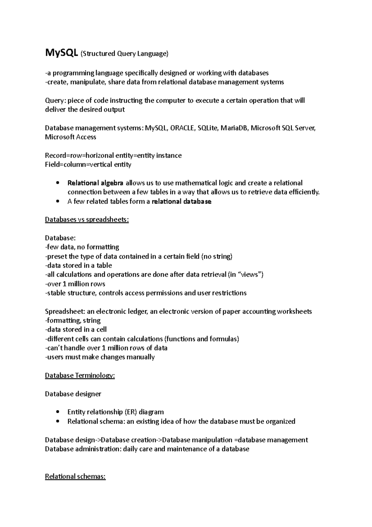 Busi intelligence course my SQL ect - MySQL (Structured Query Language ...