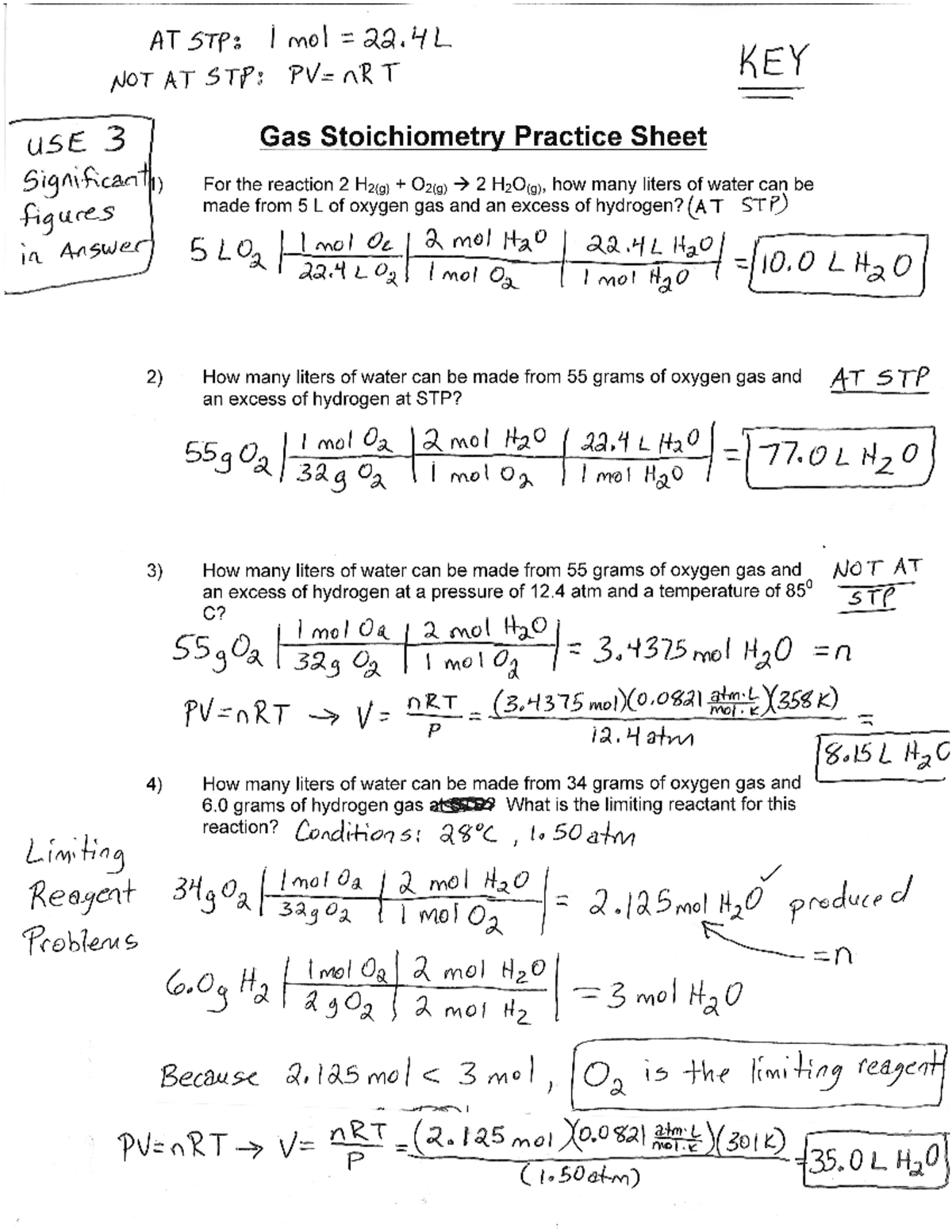 Gas Stoichiometry Practice Solutions - CHEM 450 - Studocu