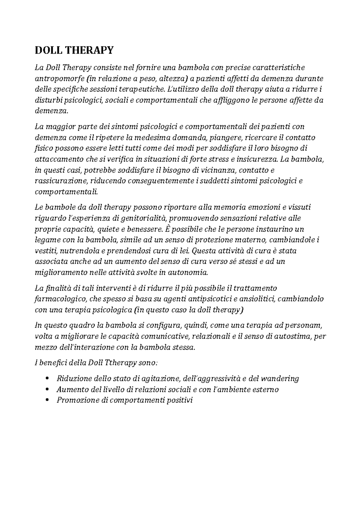 Terapie alternative psicologia - DOLL THERAPY La Doll Therapy consiste ...