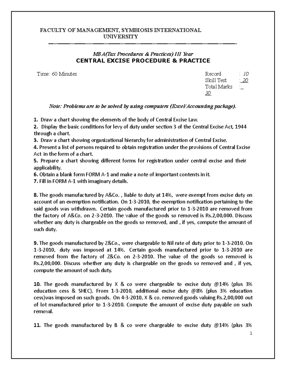 Central Excise - Assignment - FACULTY OF MANAGEMENT, SYMBIOSIS ...