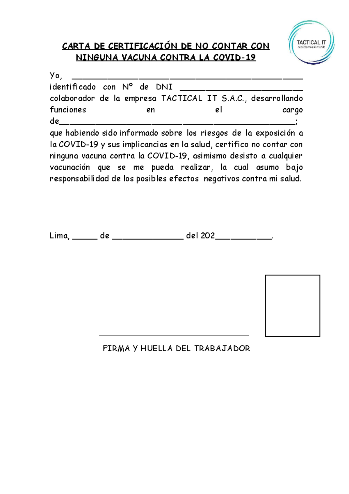 Carta DE NO Contar CON Vacuna NI Querer SER Vacunado - CARTA DE ...
