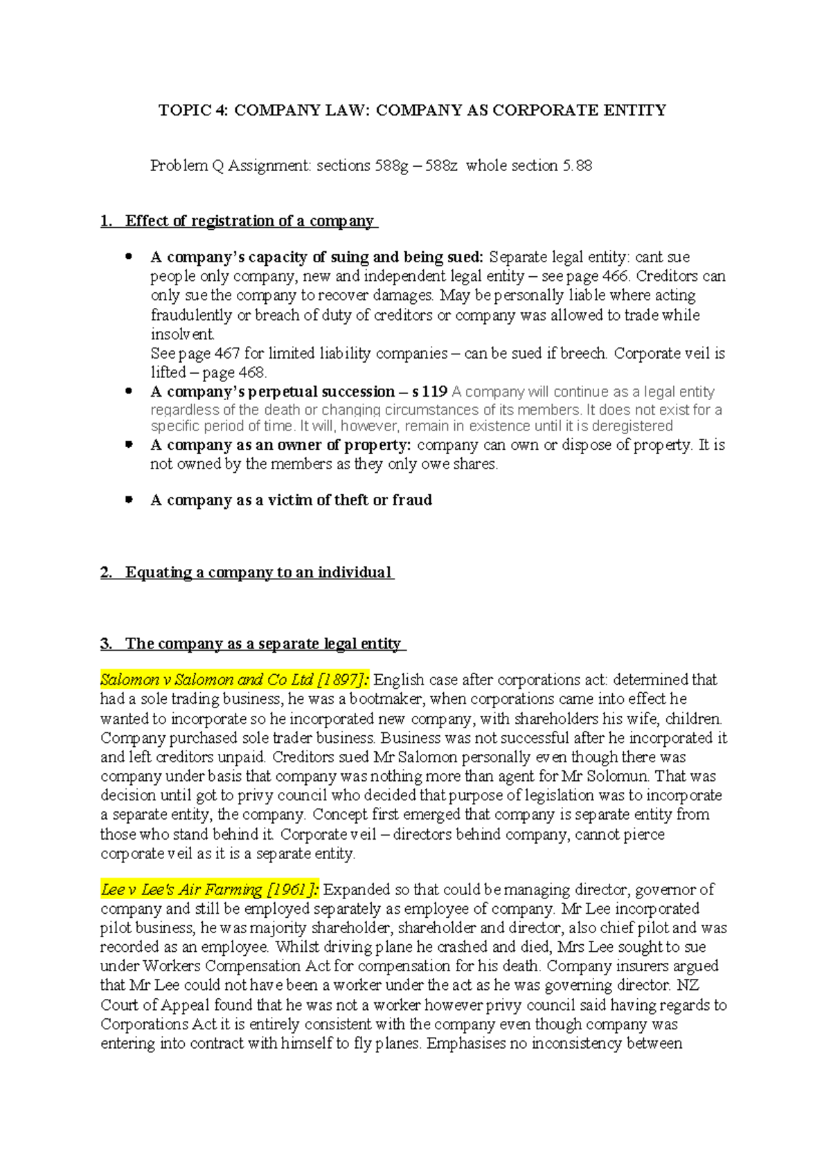 Topic 4 Company Law Corporate Entity - TOPIC 4: COMPANY LAW: COMPANY AS ...