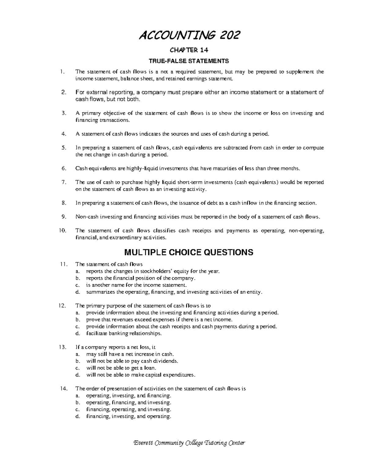 Accounting 202 chapter 14 test - ACCOUNTING 202 CHAPTER 14 TRUE-FALSE ...