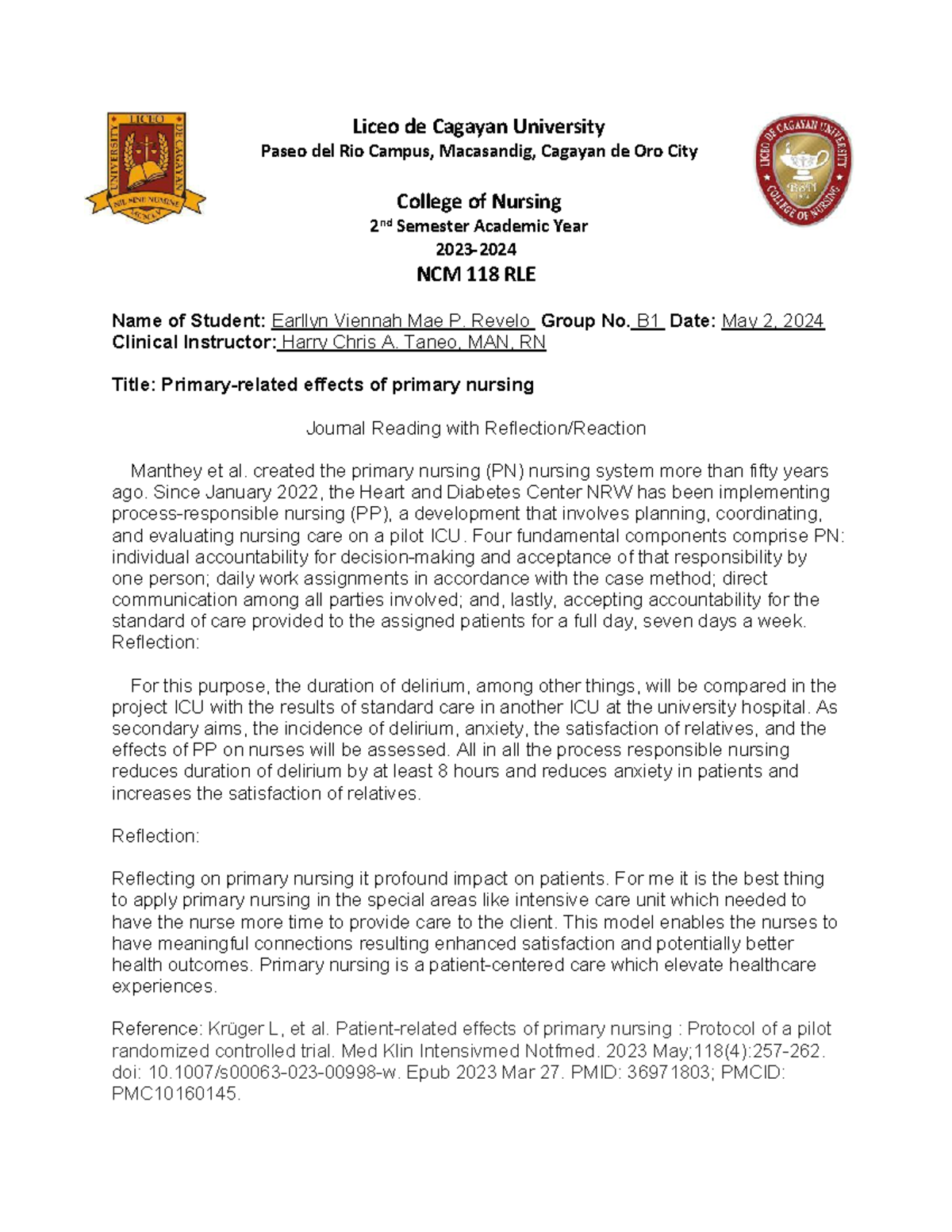 Journal - Liceo de Cagayan University Paseo del Rio Campus, Macasandig ...