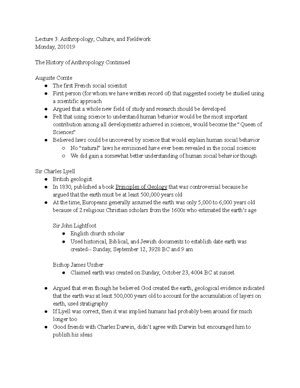 Lecture 3 Anthropology, Culture, and Fieldwork - Lecture 3 ...