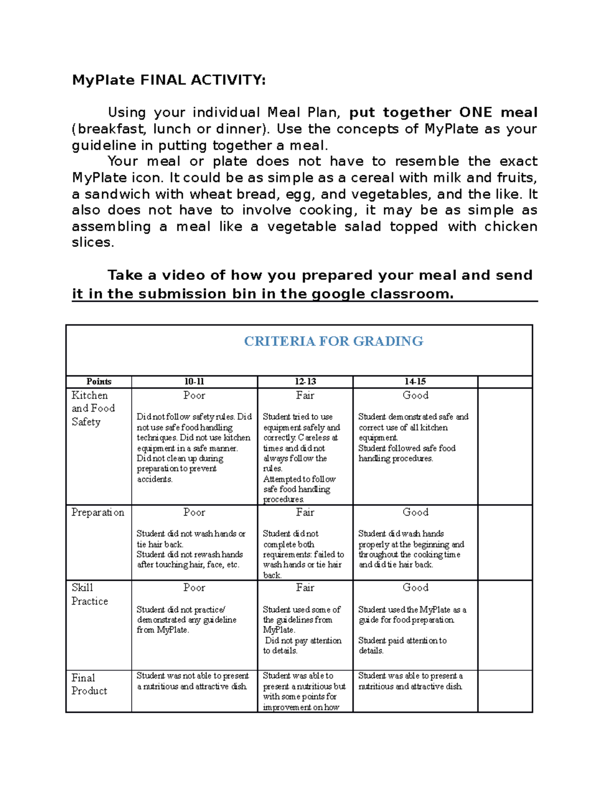 G5 My Plate Final Activity - Nutritional Guide - MyPlate FINAL ACTIVITY ...