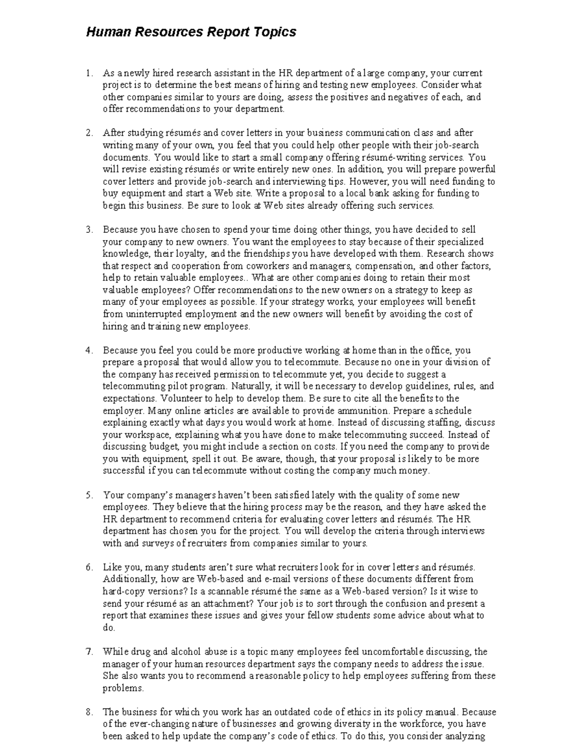 Human resources report topics - Human Resources Report Topics As a ...