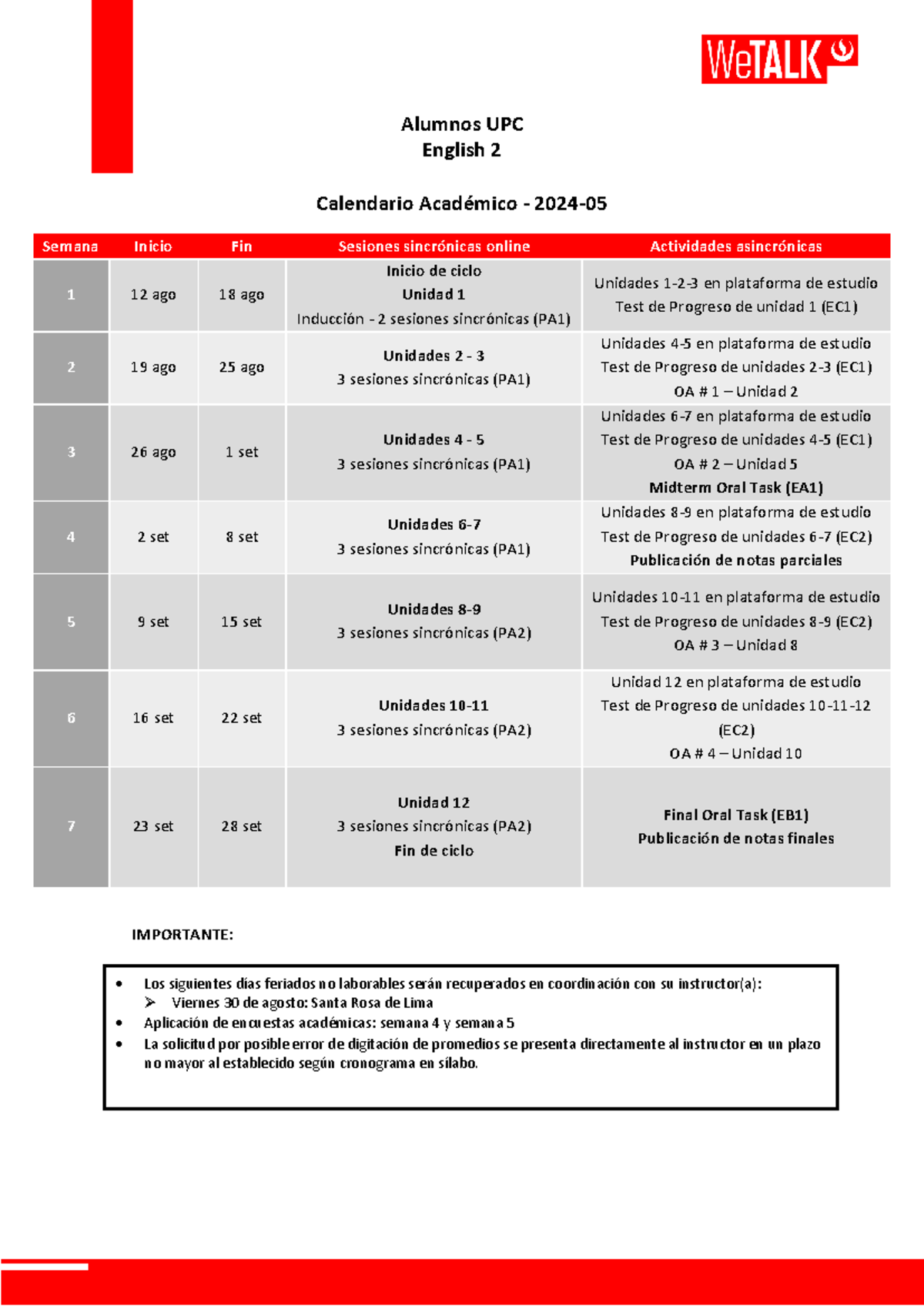 I2 Calendario Alumnos UPC 2024-05 - Alumnos UPC English 2 Calendario ...