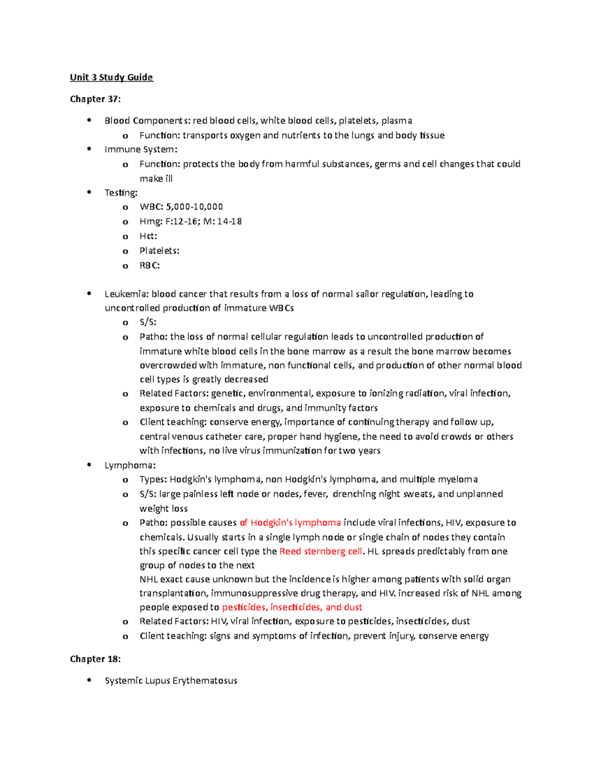 Unit 3 Study Guide - Unit 3 Study Guide Chapter 37: Blood Components ...