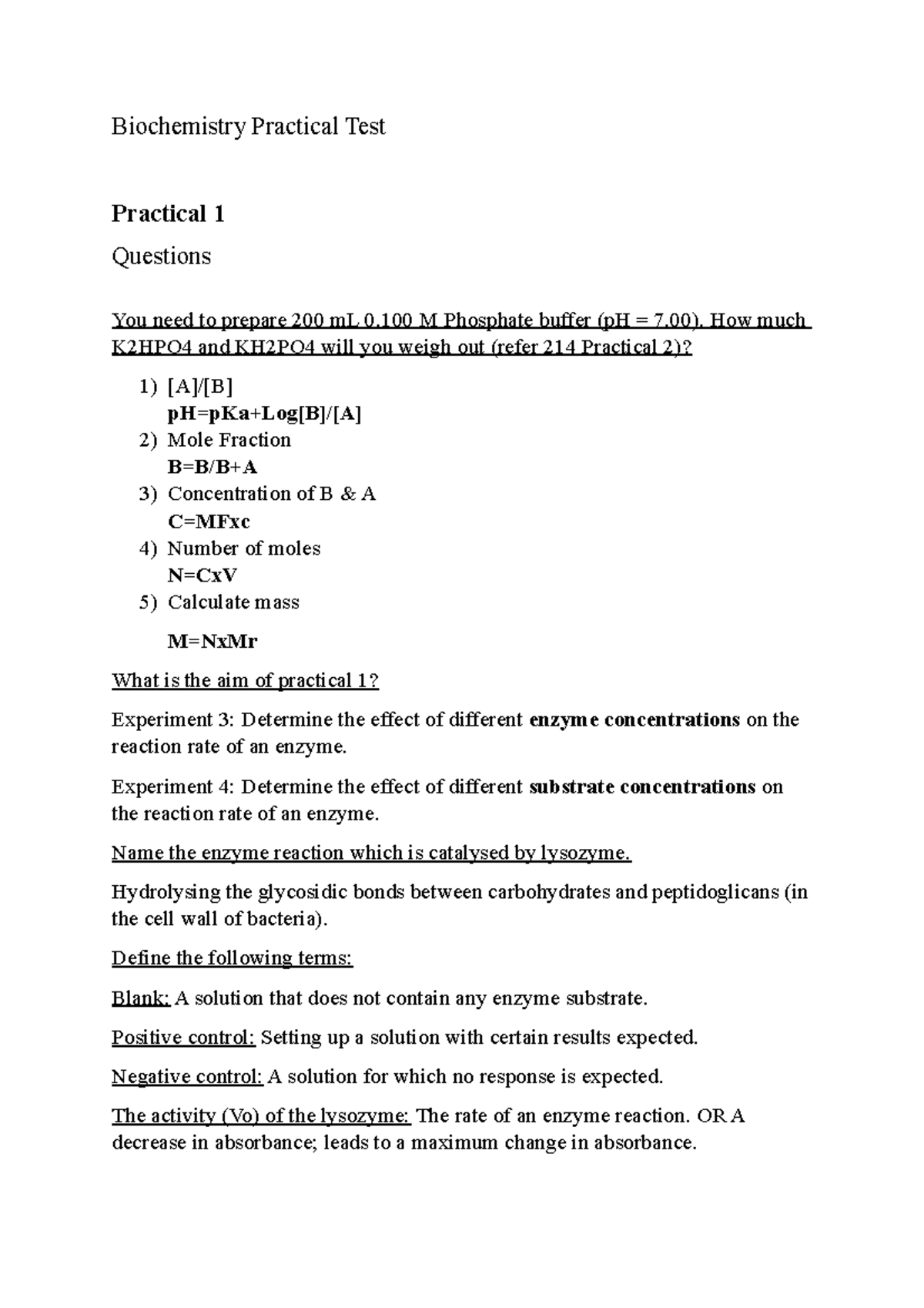 Biochemistry Practical Test - Biochemistry Practical Test Practical 1 ...