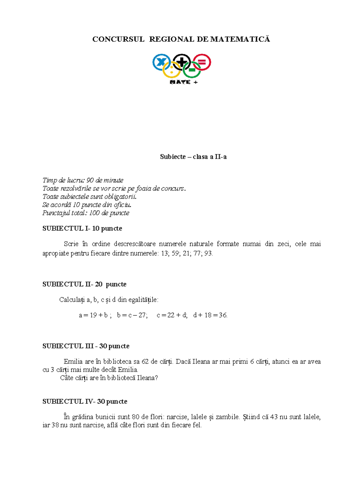 Subiecte cls a II-a locala - CONCURSUL REGIONAL DE MATEMATICĂ Subiecte ...