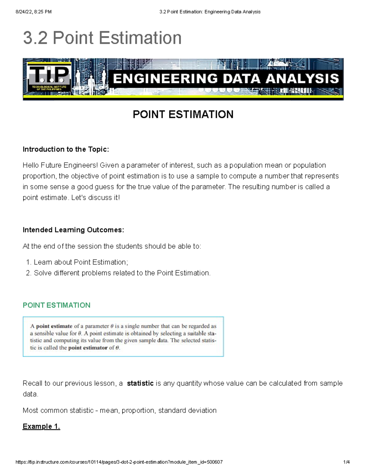 3 - TIP Manila - 3 Point Estimation POINT ESTIMATION Introduction to ...
