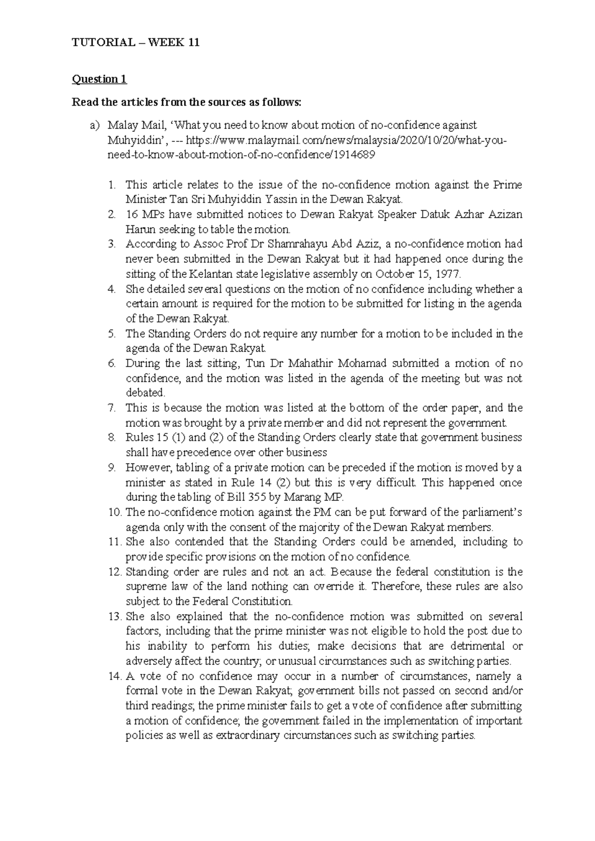 Tutorial 11 Articles on Emergency Powers - Question 1 Read the articles ...