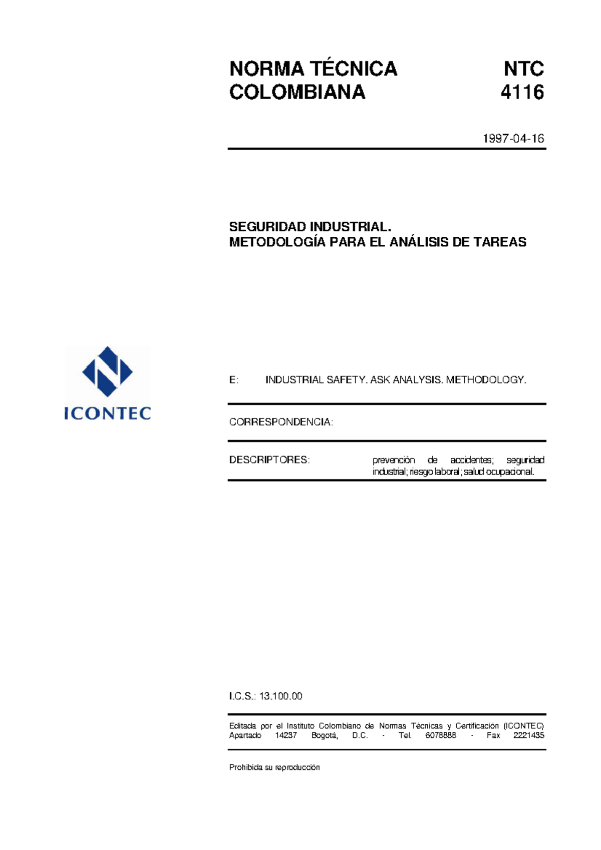 Norma Técnica NTC Colombiana 4116 - NORMA TÉCNICA NTC COLOMBIANA 4116 ...