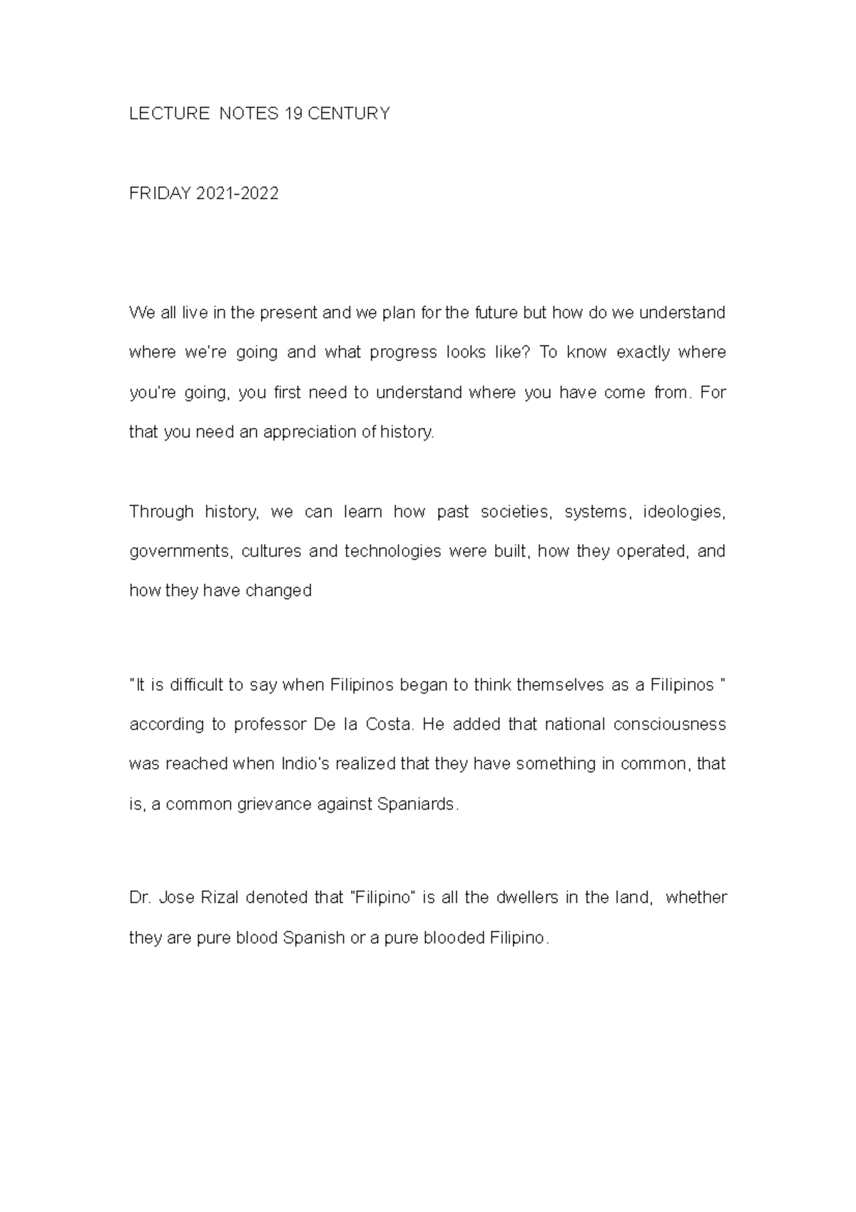 Lecture Notes 19 Century Lecture Notes 19 Century Friday 2021 We All