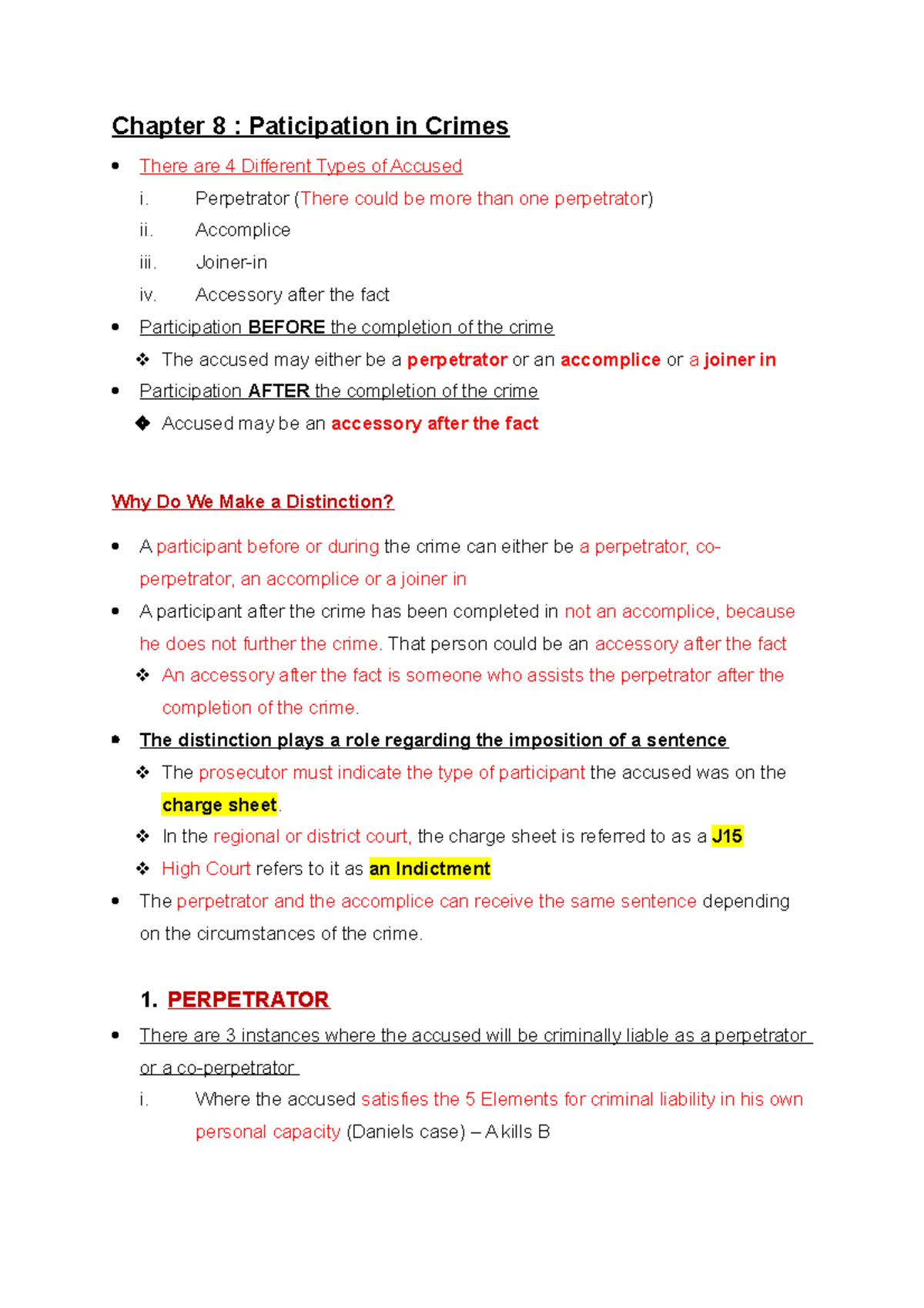 Criminal Law Chapter 8 Notes - Semester 2 - Chapter 8 : Paticipation in ...