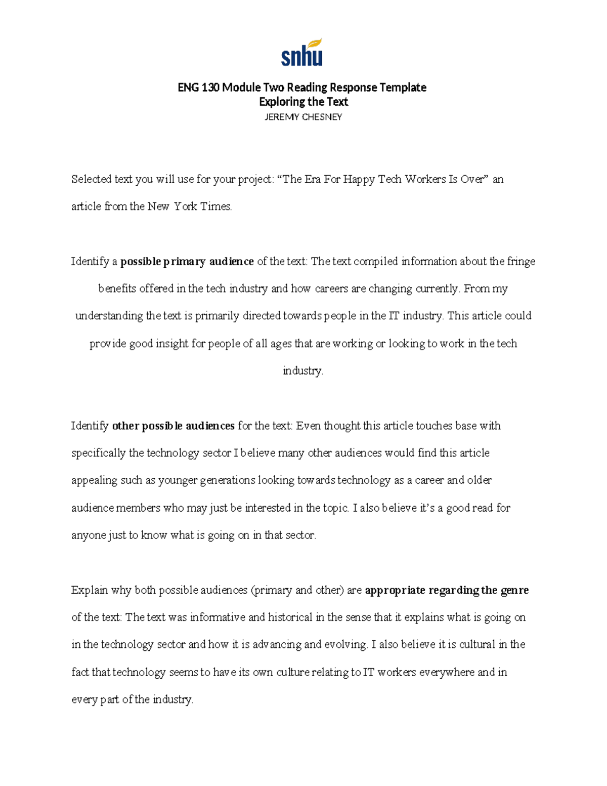 ENG 130 Module Two - ENG 130 Module Two Reading Response Template ...