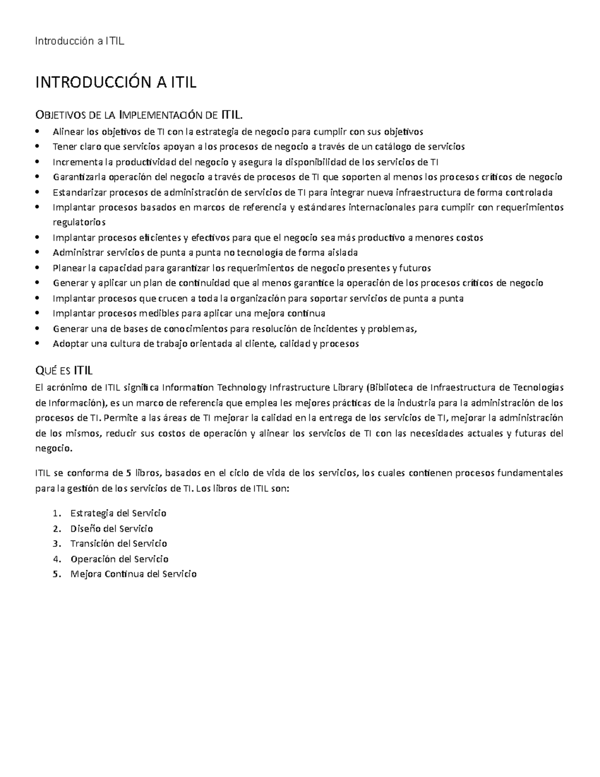 Resumen ITIL conceptos básicos y ciclo de vida - Introducción a ITIL ...