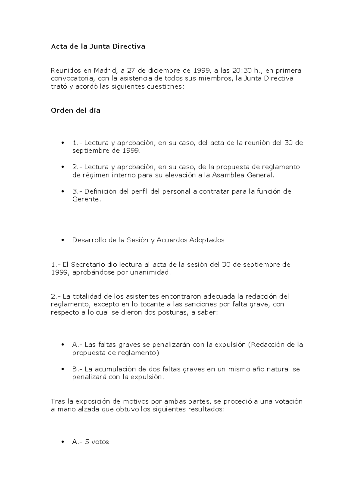 Ejemplo DE ACTA DE Reunion DE Junta Directiva 2 - Acta de la Junta ...