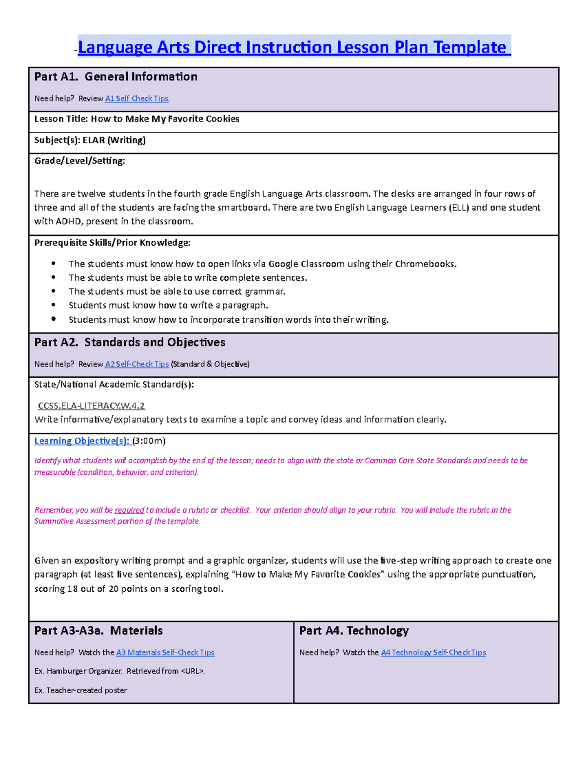 C365 Lesson Plan - Language Arts Direct Instruction Lesson Plan Template Part A1. General - Studocu