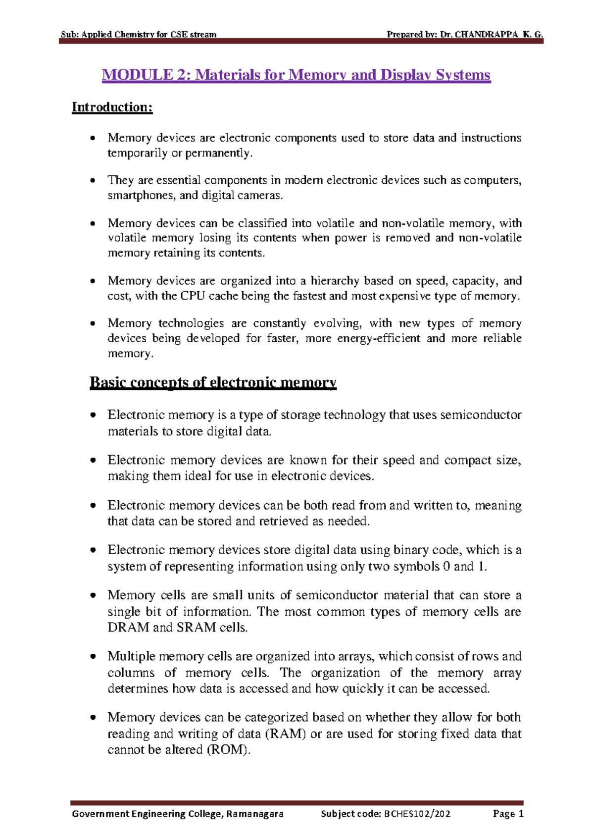 Module-2 Materials for Memory & Display systems - MODULE 2: Materials ...