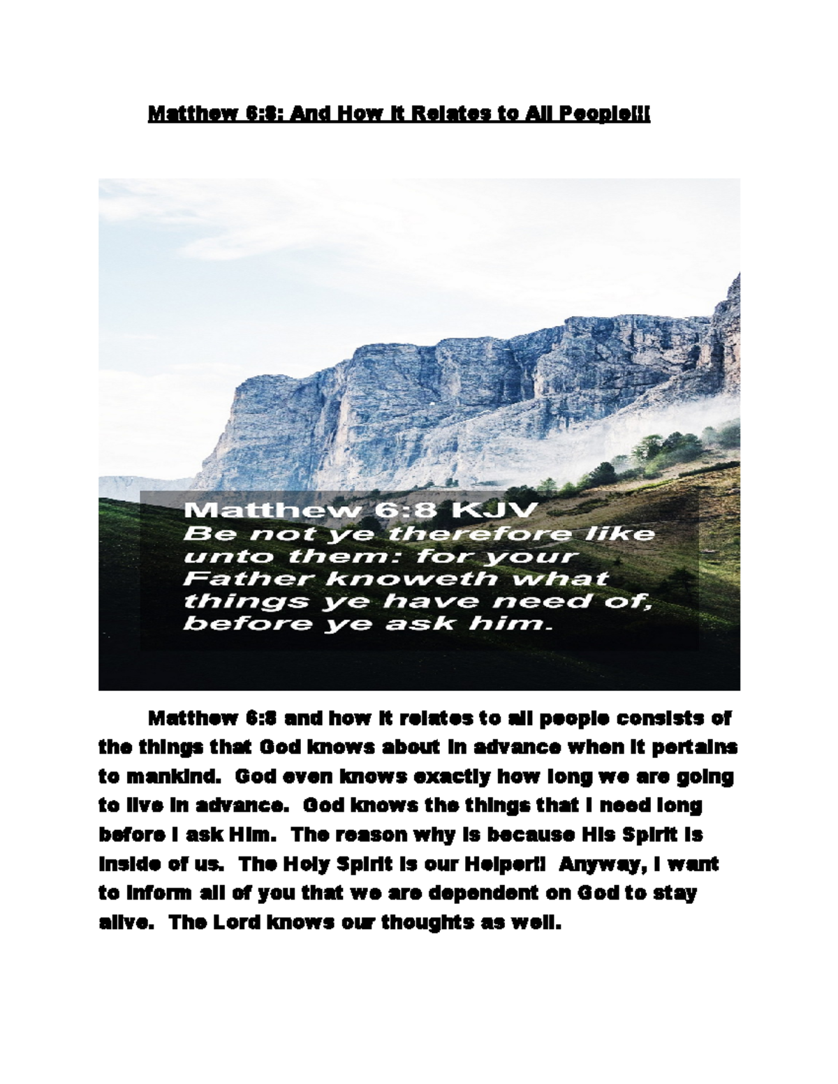 Matthew 6 - This is an essay that is based on the Sermon on The Mount ...