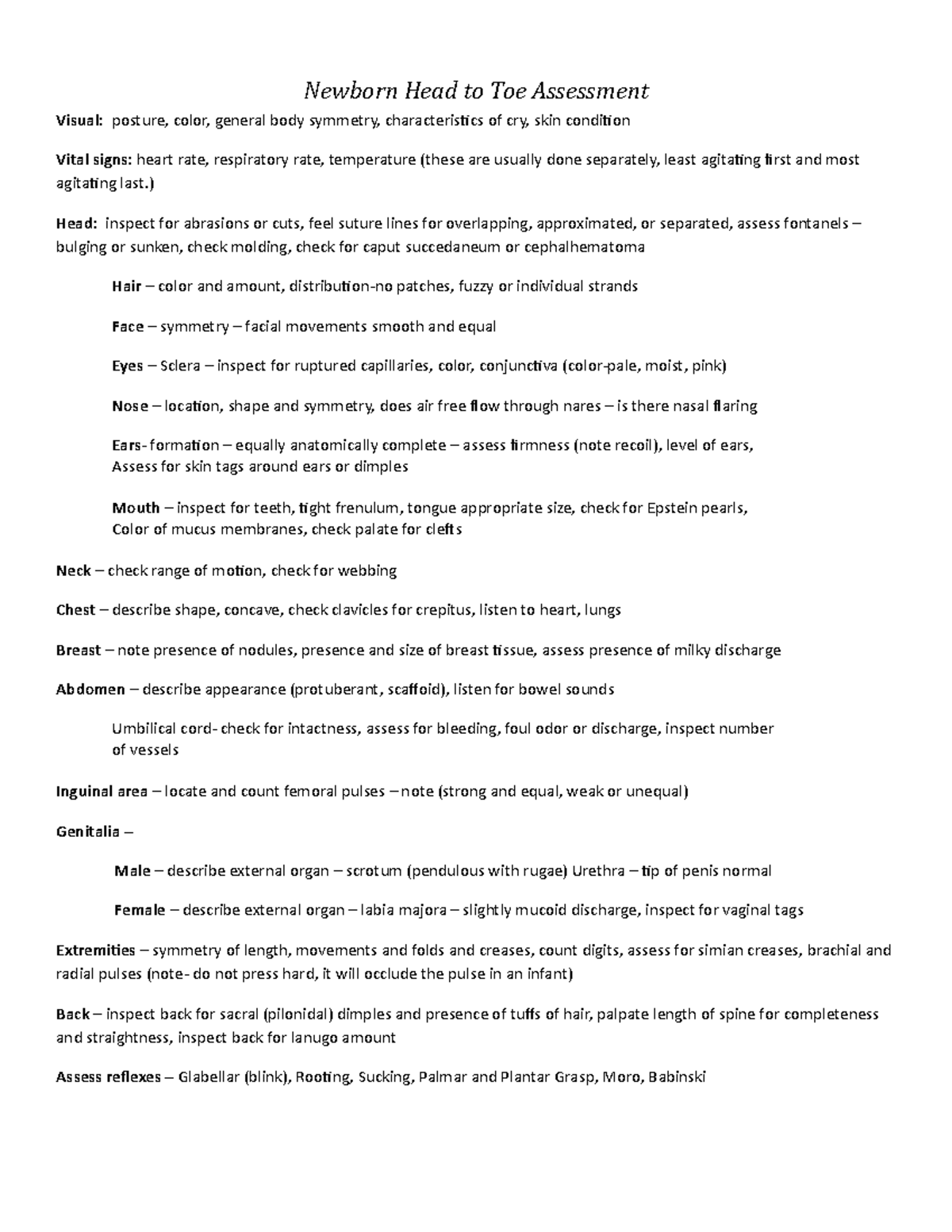 Newborn Assessment Guidelines Fall 2022 - Newborn Head to Toe ...