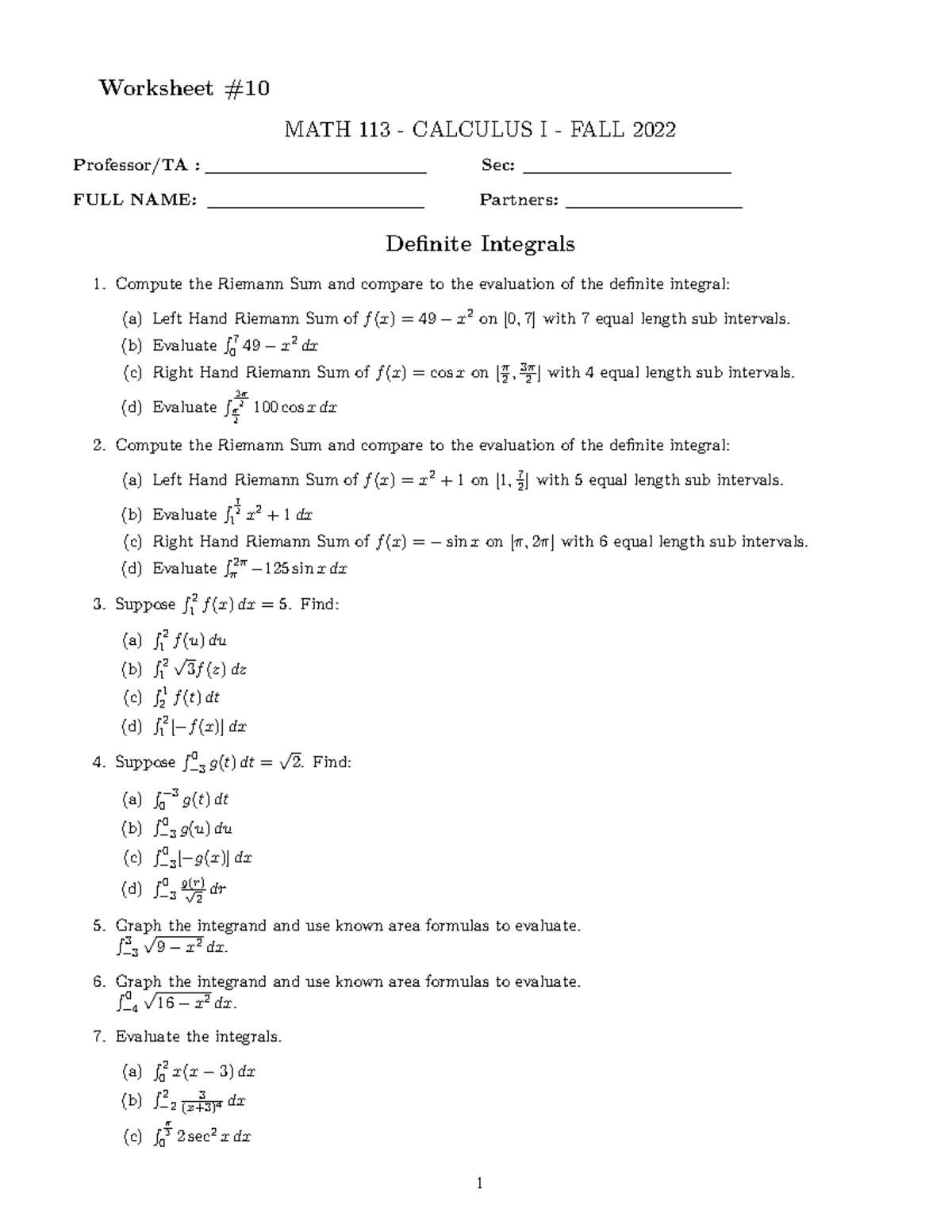 Math 113 Worksheet 10 - Jack O'Brien - Worksheet MATH 113 - CALCULUS I ...