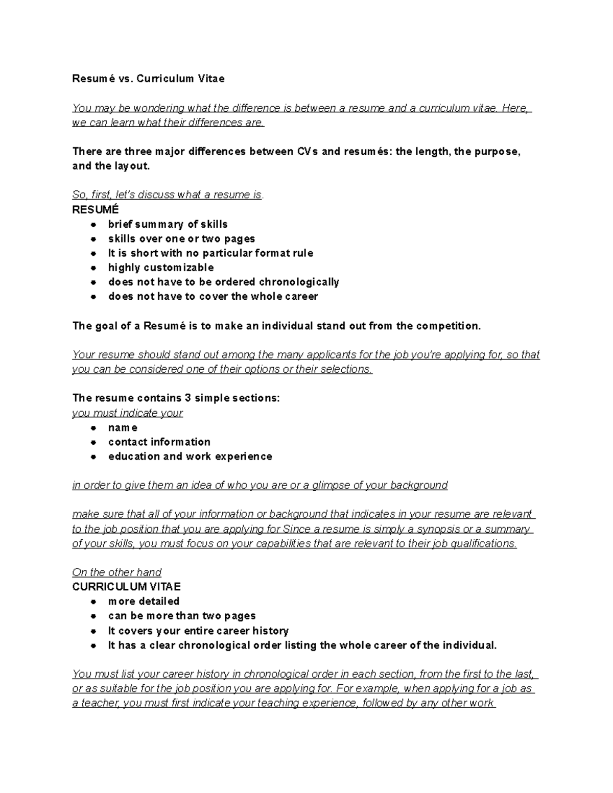 Purcom Report Script - Resumé vs. Curriculum Vitae You may be wondering ...