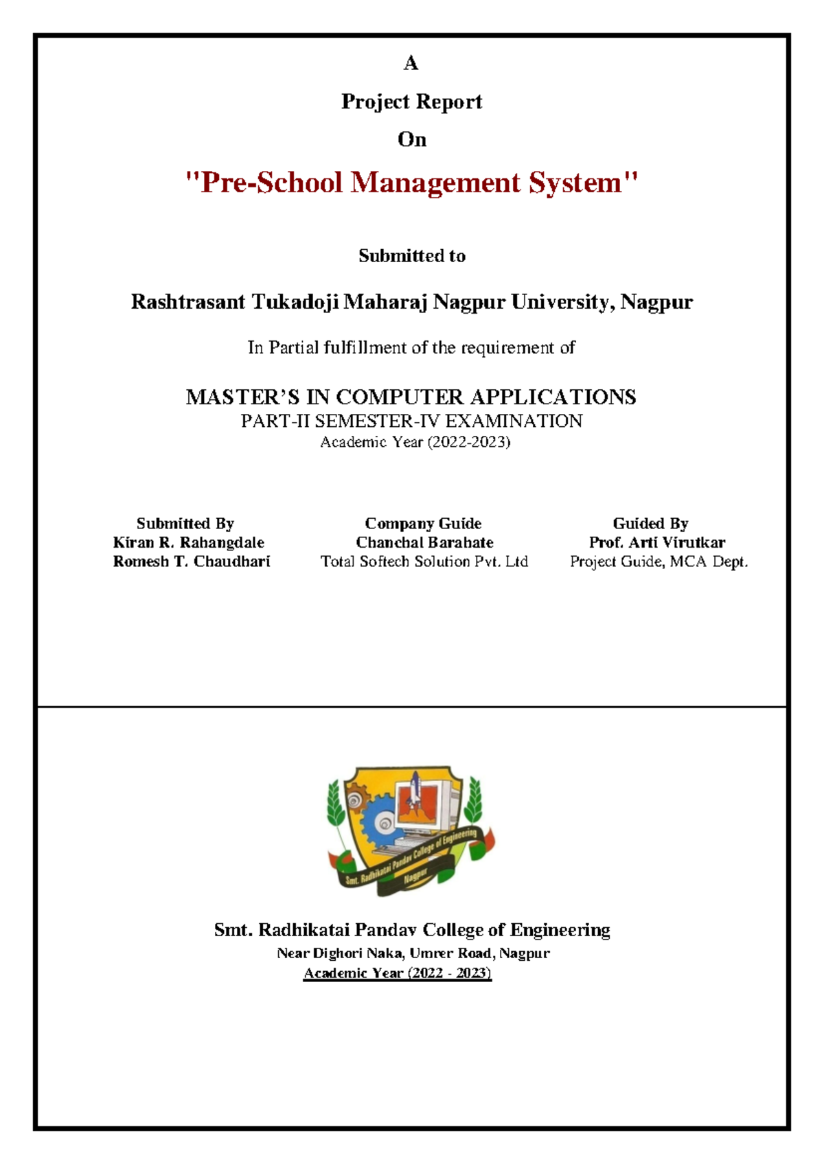 Pre-School Managment system 1 - A Project Report On "Pre-School ...