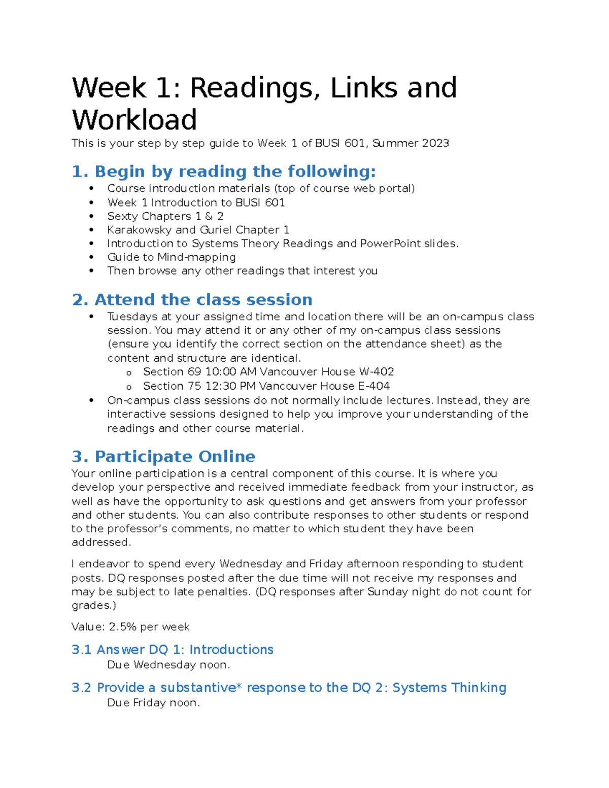 Week 1 Readings Links and Workload Online - Week 1: Readings, Links and Workload This is your ...