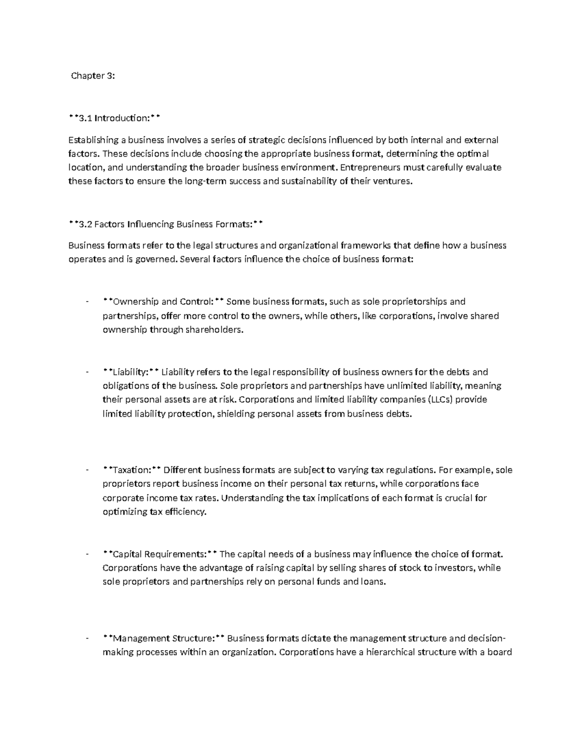 Chapter 3 notes - Chapter 3: 3 Introduction: Establishing a business ...