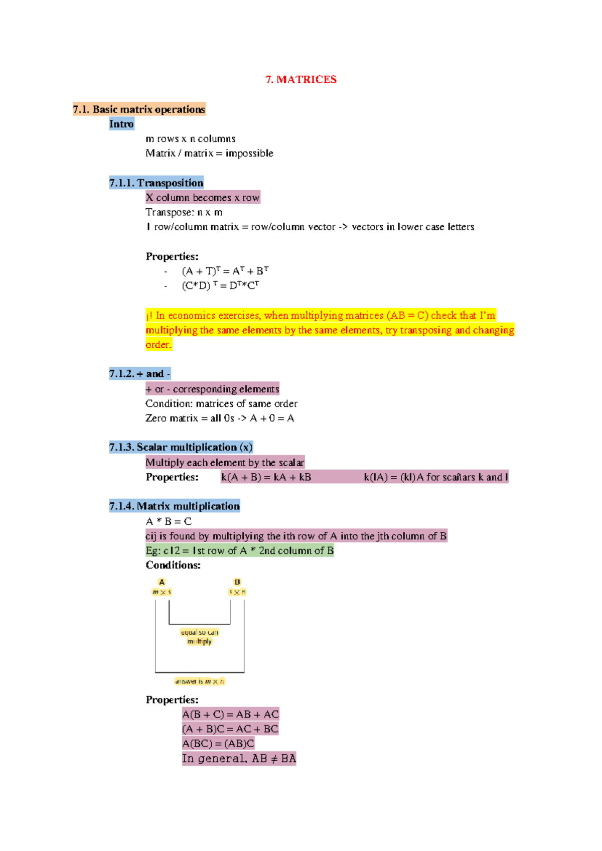 Notes Applied Business Mathematics - 7. MATRICES Basic matrix ...