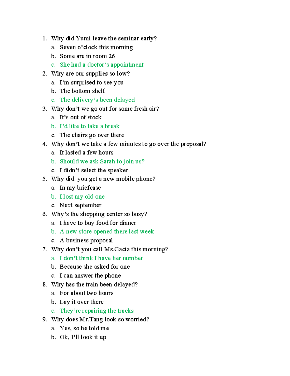 Key why - key - Why did Yumi leave the seminar early? a. Seven o’clock ...