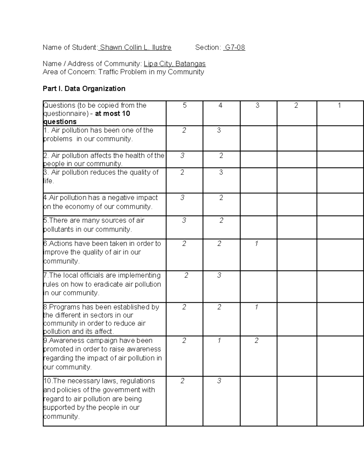 Grade 7 SA1 Template - none - Name of Student: Shawn Collin L. Ilustre ...