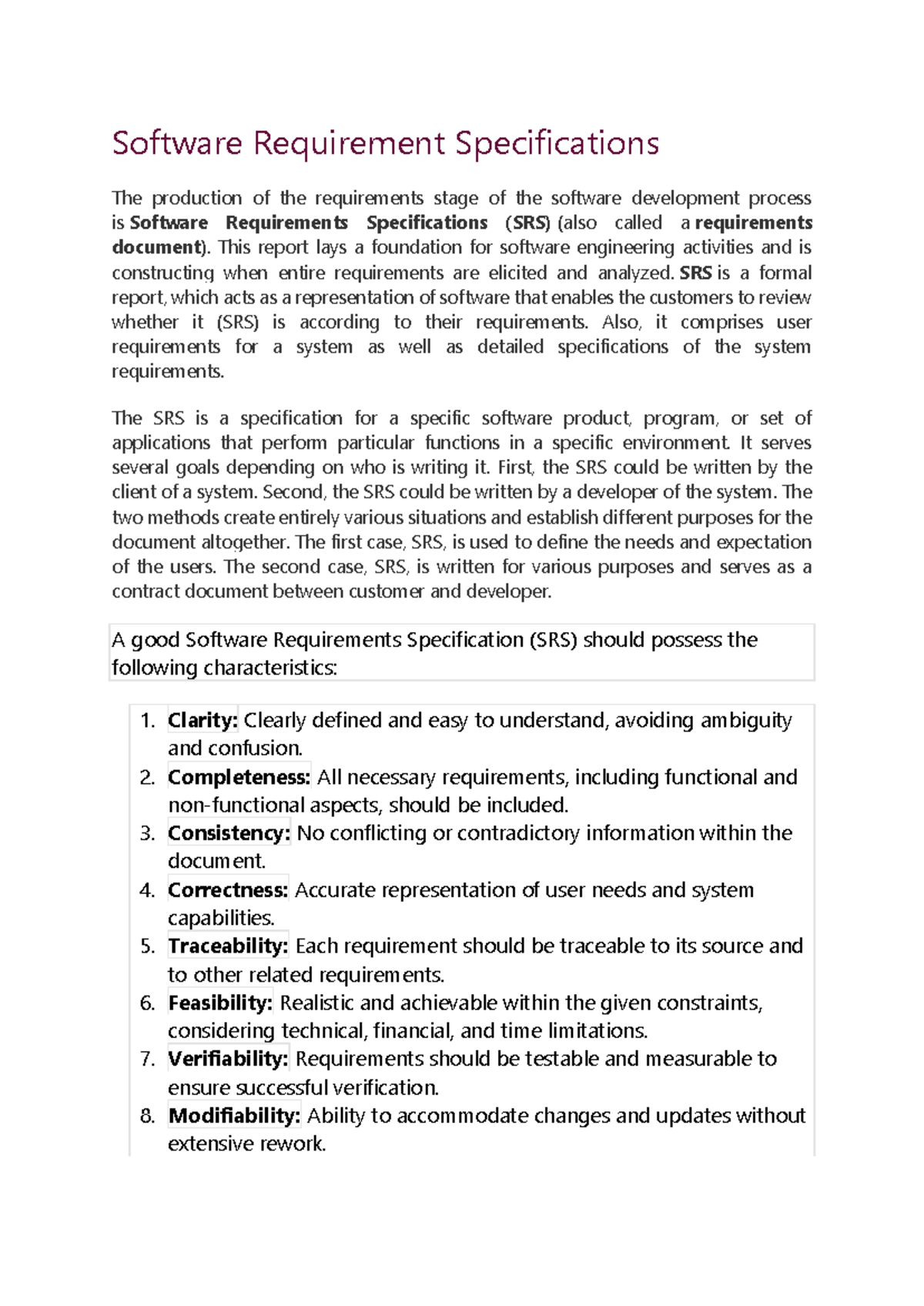 Software Requirement Specifications - This report lays a foundation for ...