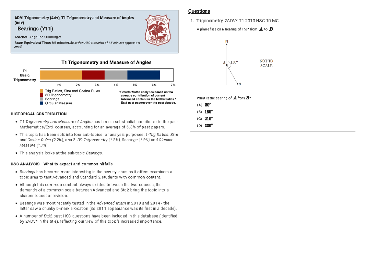 Smarter Maths - Yr 11 - Bearings - ADV: Trigonometry (Adv), T1 ...