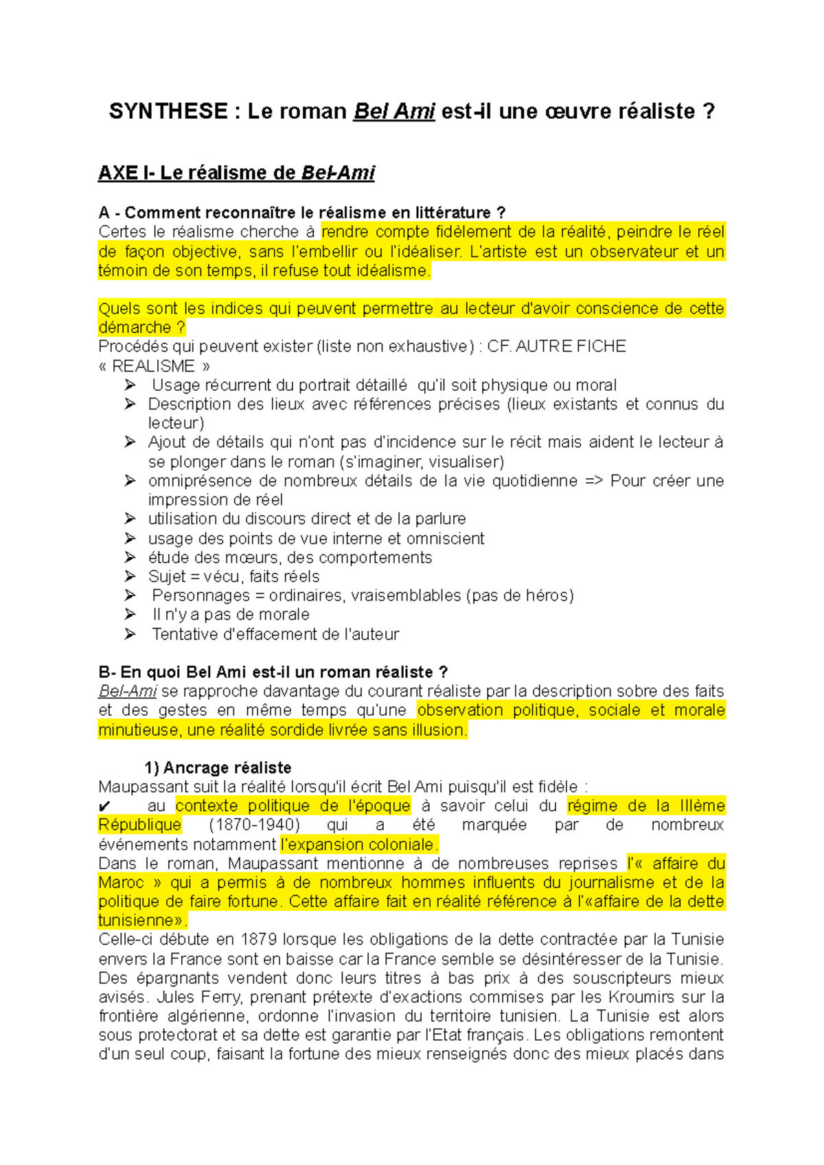 Etude transversale Realisme - SYNTHESE : Le roman Bel Ami est-il une ...