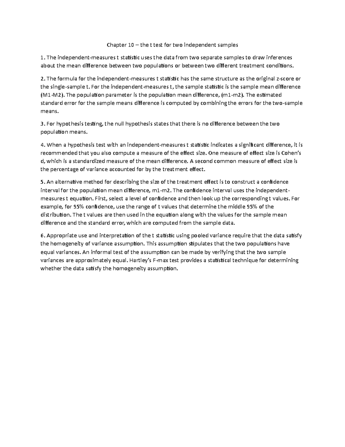 Chapter 10 - Chapter 10 – the t test for two independent samples The ...