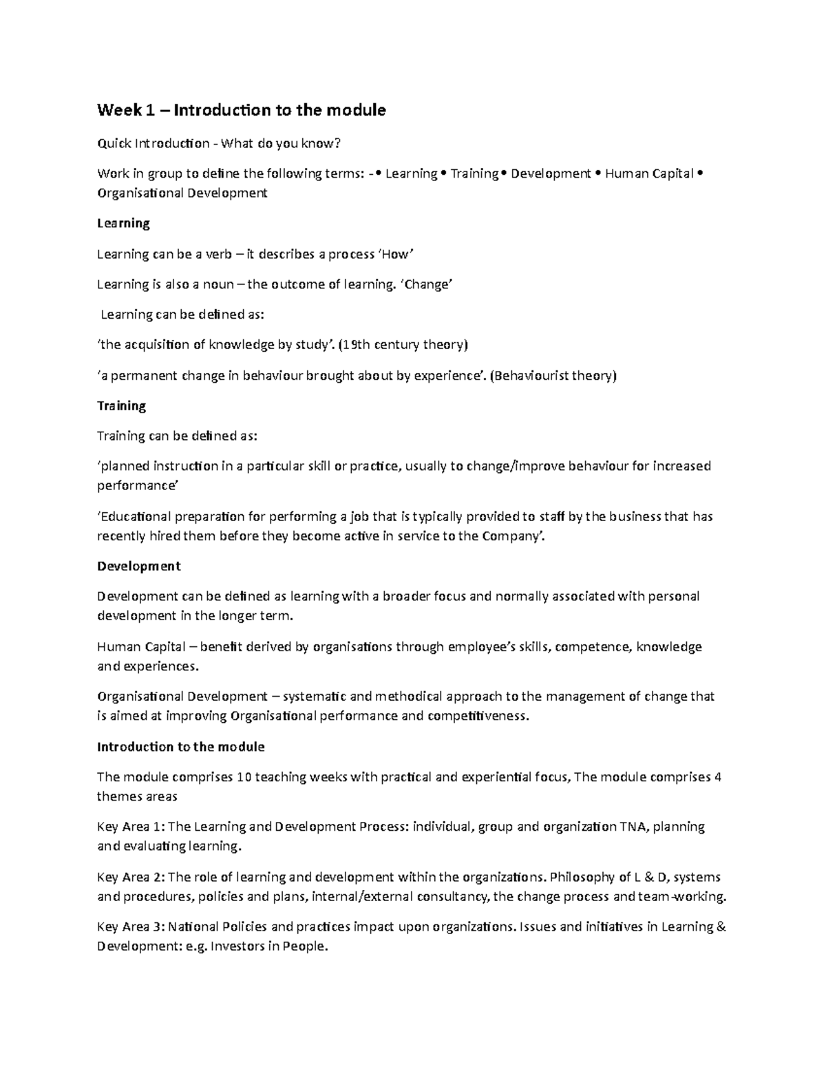 Learning And Development (Lectures) - Week 1 – Introduction to the ...