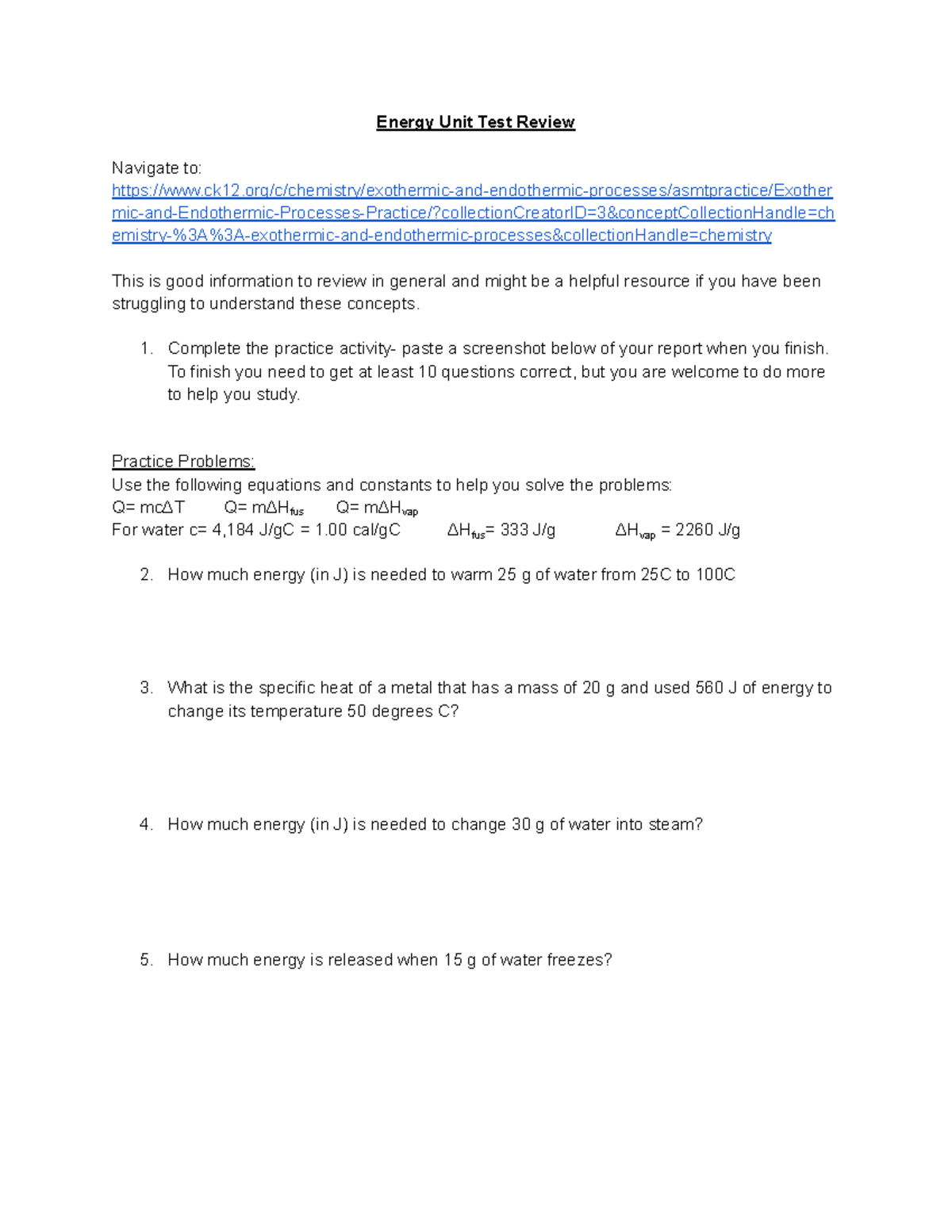Energy Unit Test Review - Energy Unit Test Review Navigate to: - Studocu
