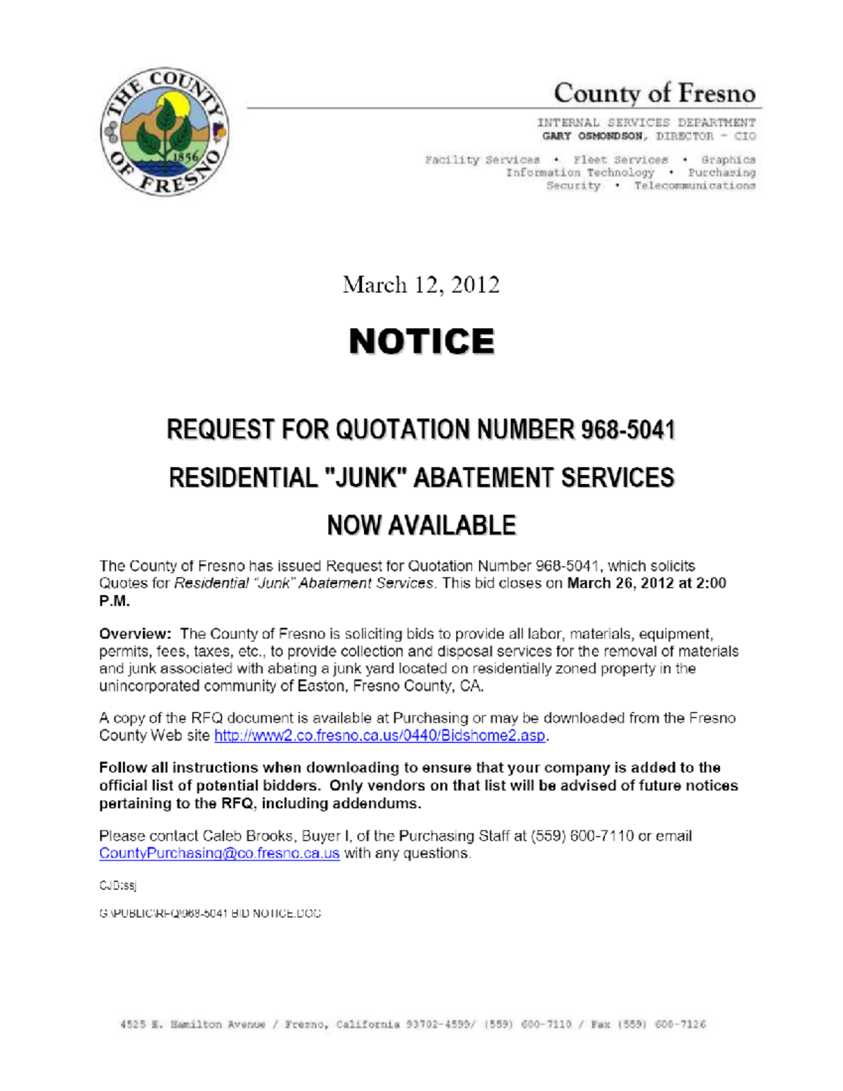 Bid Notice - Fresno County - JOU 101 - Studocu