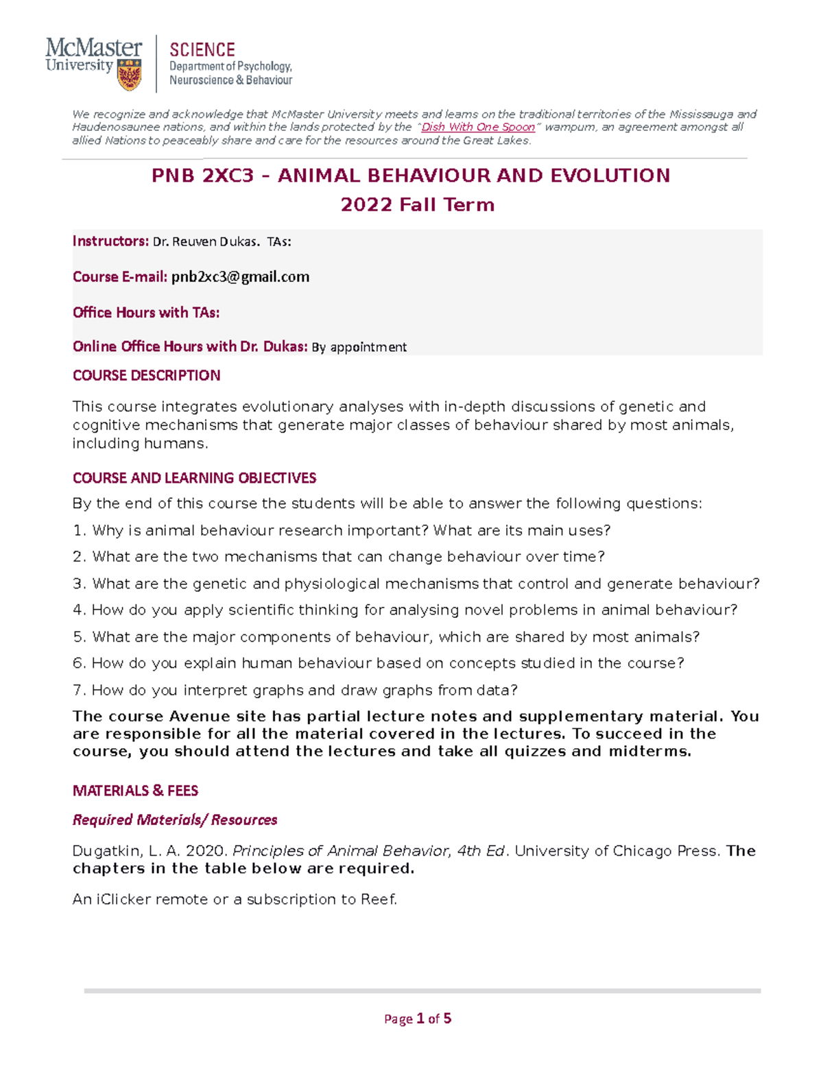 PNB-2XC3 - Course outline - We recognize and acknowledge that McMaster ...