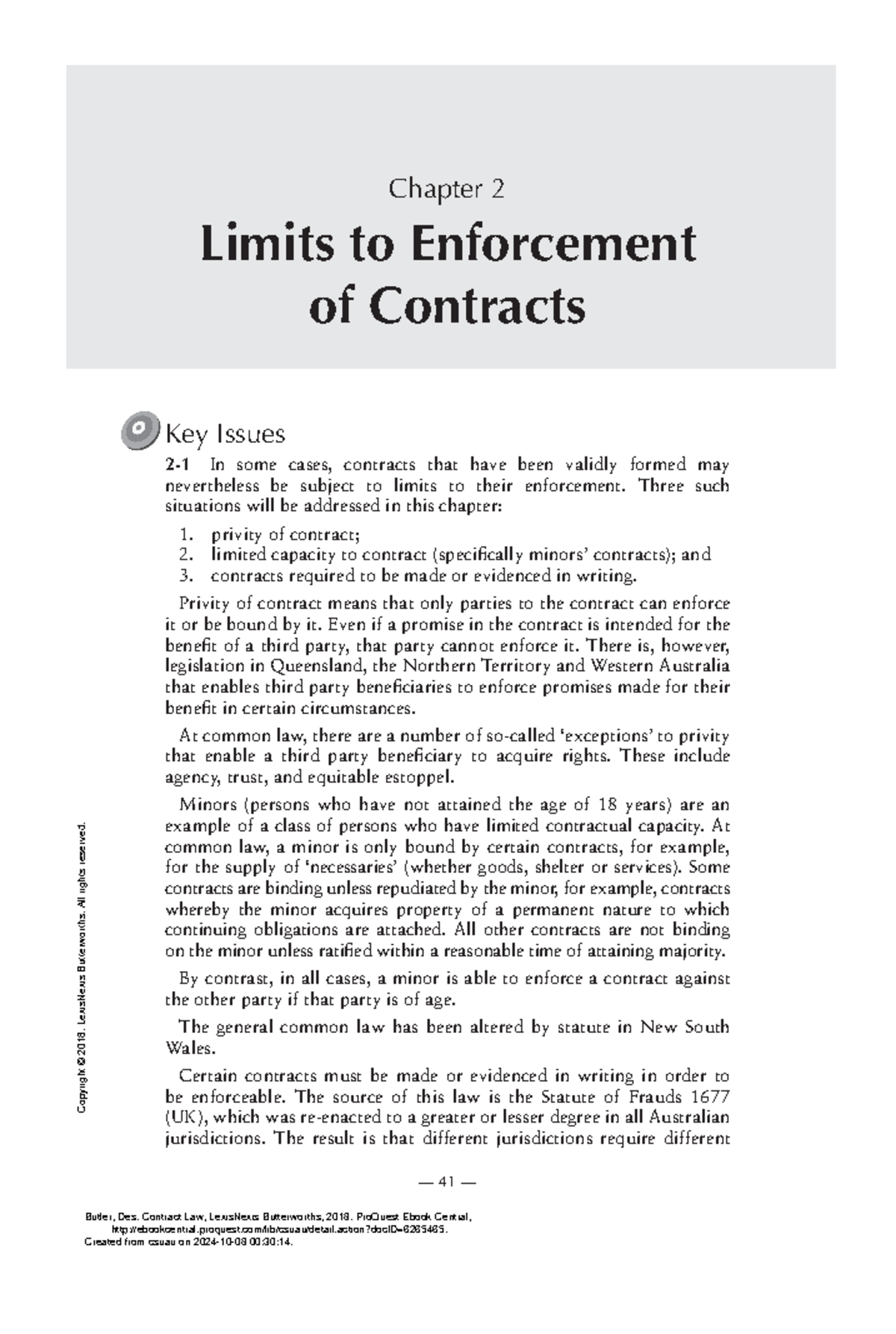 Contract Law - (Chapter 2 Limits to Enforcement of Contracts) - — 41 — Key Issues 2-1 In some ...
