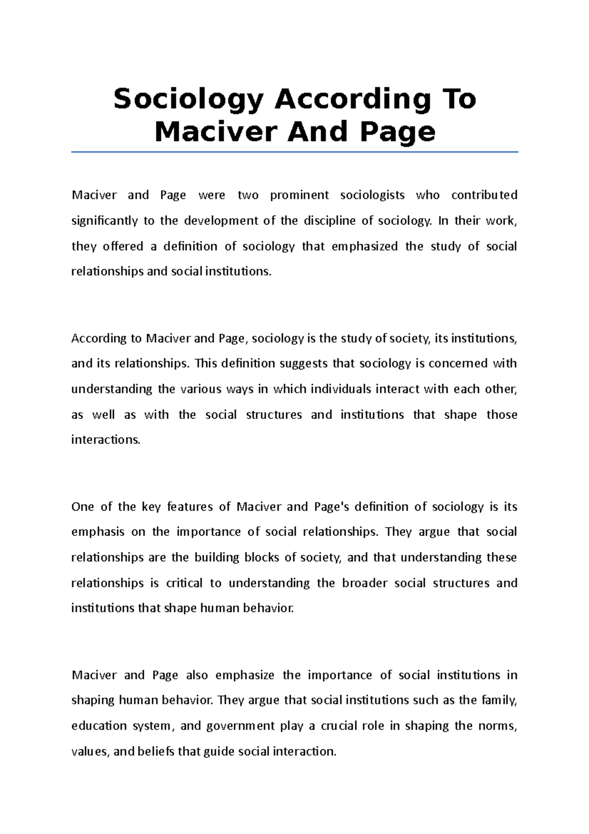Sociology According To Maciver And Page - Sociology According To ...