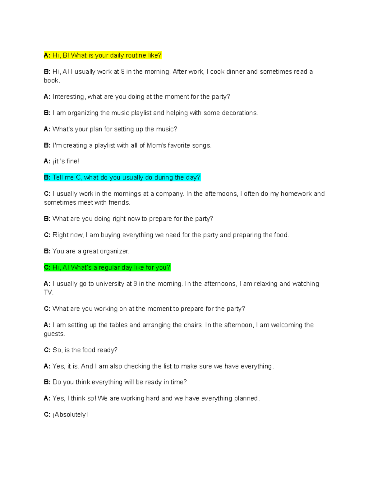 A Hi, B - Jdjdjj - A: Hi, B! What is your daily routine like? B: Hi, A ...