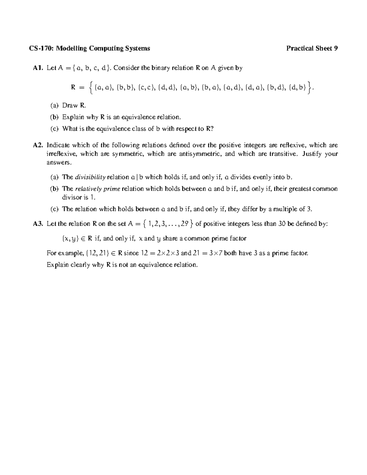 CS-170 Practical Sheet 9 - CS-170: Modelling Computing Systems ...