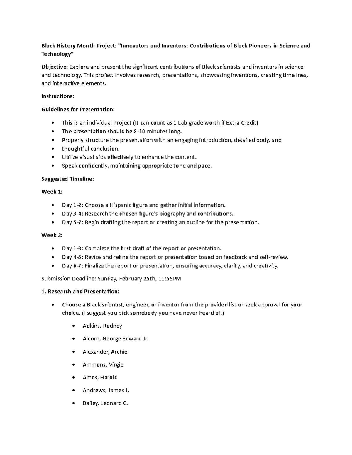 Black History Month Project - This project involves research ...