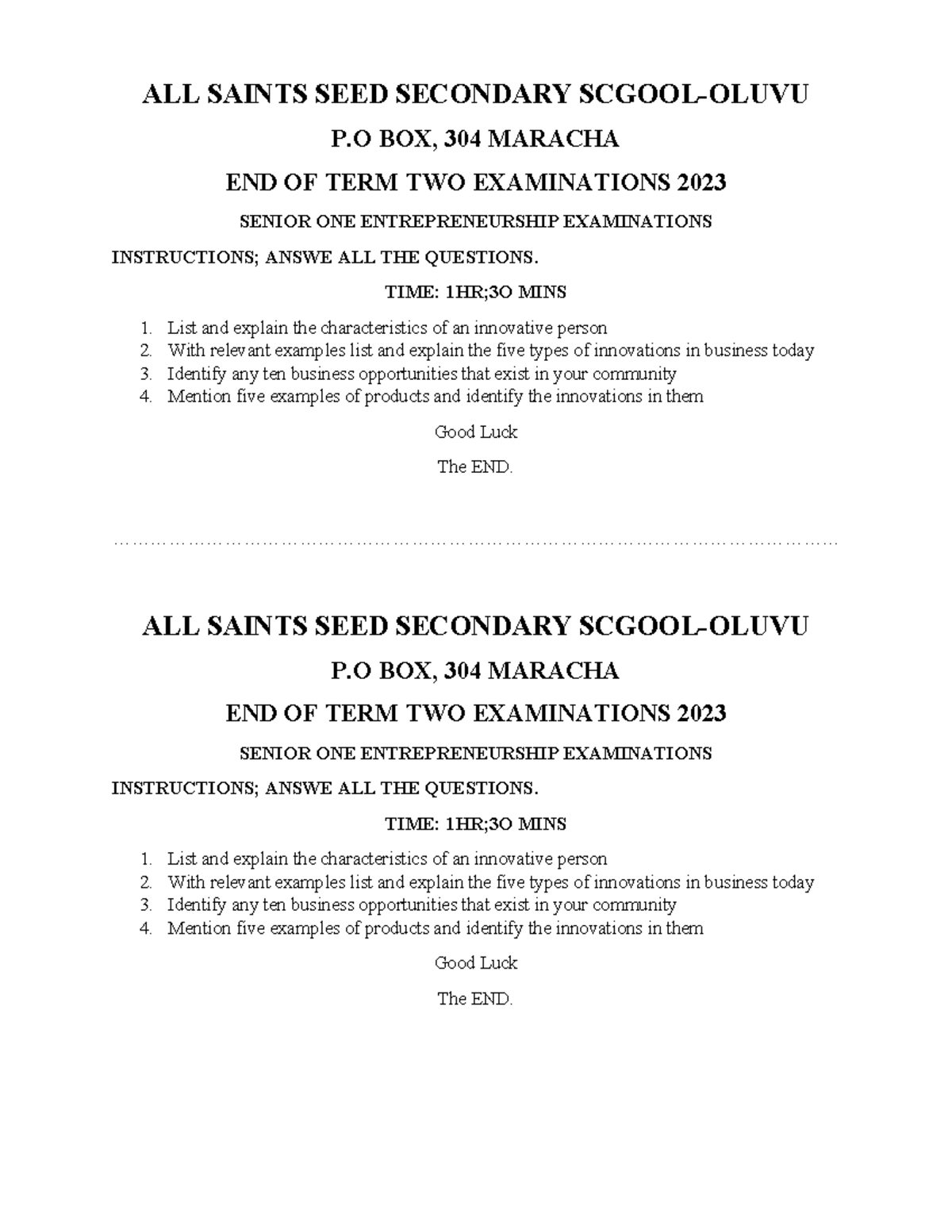 ALL Saints SEED Secondary Scgool - ALL SAINTS SEED SECONDARY SCGOOL ...